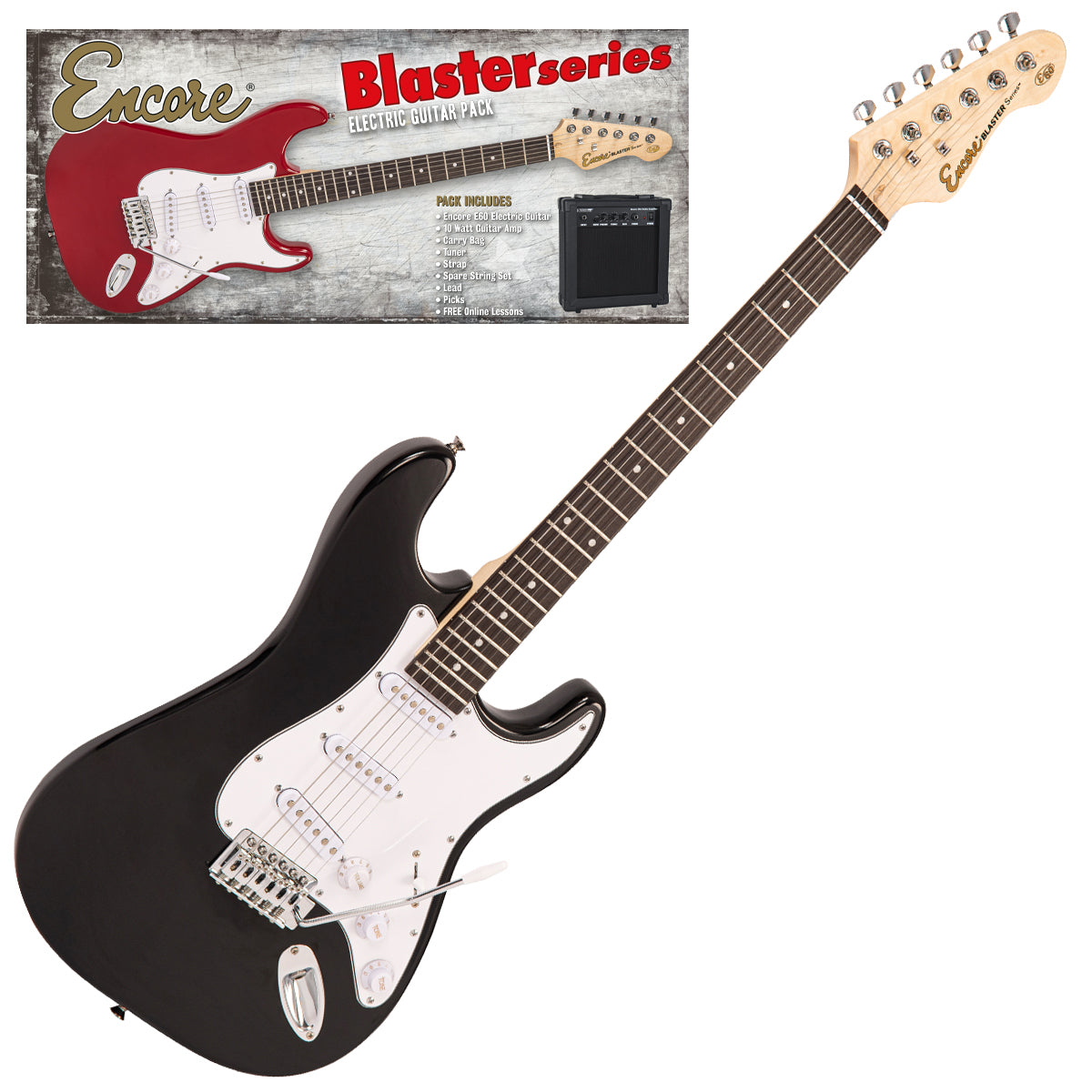 Encore Blaster E60 Electric Guitar Pack ~ Gloss Black – Ivor Mairants ...